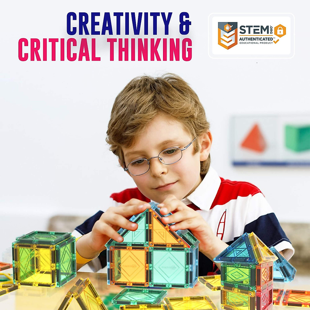 MagVision 80-Piece Magnetic Building Tiles Set, Stem Magnetic Building Blocks, Extra Strong and Safe Magnets, Stem Toys, Magnetic Blocks, Educational Toys for Children Ages 3+ Years