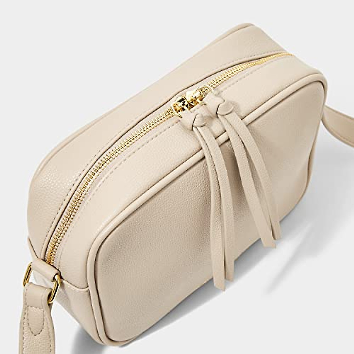 KATIE LOXTON Isla Womens Small Vegan Leather Adjustable Strap Convertible Crossbody Clutch Handbag Purse Taupe