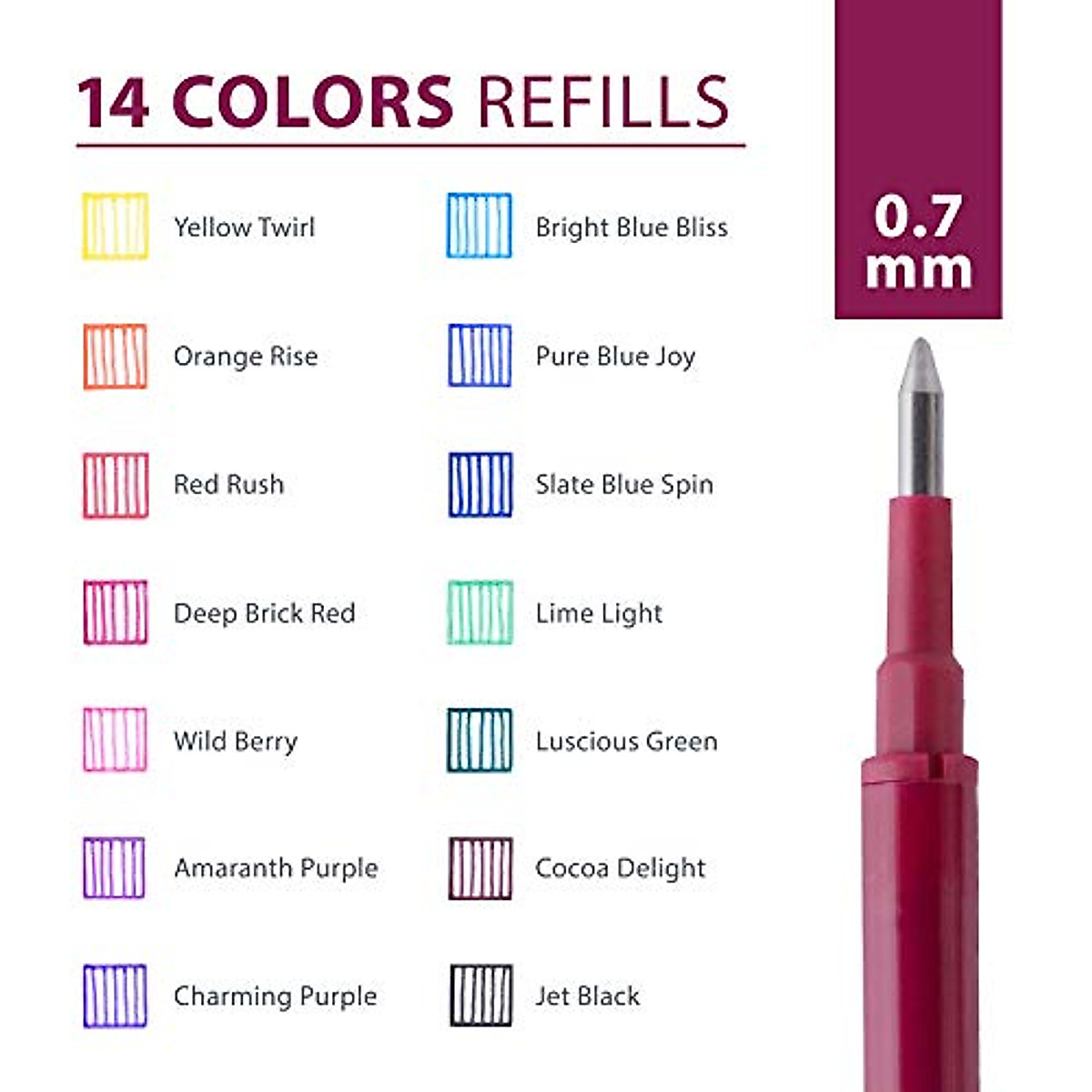 ParKoo Gel Ink Refills Compatible with FriXion and Friction Erasable Gel Pens, Fine Point 0.7 mm, 14 Colors