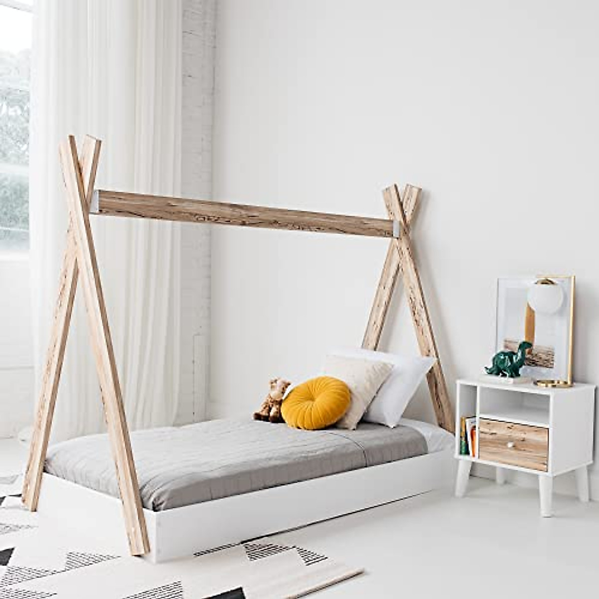 Signature Design by Ashley Piperton Modern Youth Tent Bed Frame, Full, Natural Wood & White