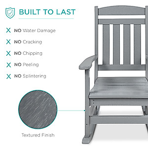 Best Choice Products All-Weather Rocking Chair, Indoor Outdoor HDPE Porch Rocker for Patio, Balcony, Backyard, Living Room w/ 300lb Weight Capacity, Contoured Seat - Gray