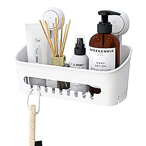 Bathroom & Kitchen Organizer, Shower Caddy, Shelf Storage, No-Drilling Easy Installation, Wall Mounted Suction Cup, Heavy Duty Strength, Removable, White (AW639)