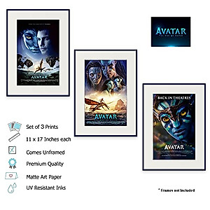 Avatar: The Way of Water Poster (2022), Avatar (2009) and the Re-Release Poster of Avatar, Set of 3 Movie Posters (11 x 17)