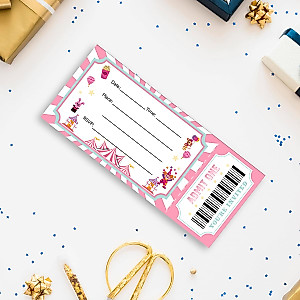 LyoGao 20 Pack Carnival Birthday Party Ticket Invitations With Envelopes Pink Carnival Circus Birthday Party Invitations Fill in Invites (Ticket Style)