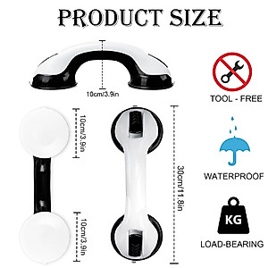 2-Pack Shower Handle - 12 inch Grab Bars for Bathroom Shower Handle, Strong Hold Suction Cup Handle, Bathroom Balance Bar Safety Hand Rail, Shower Grab Bars for Injury, Senior, Elderly