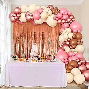 Rose Gold Balloon Arch Kit Dusty Rose Balloon Garland Rose Gold Foil Fringe Curtain Nude Boho Blush Balloon Arch for Girl Women Bridal Baby Shower Wedding Engagement Birthday Party Decoration 146Pcs