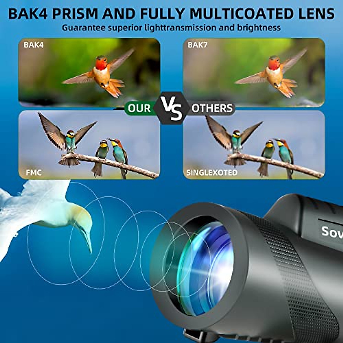 Sovipal 80x100 Monocular Telescope for Outdoorsy Adults - High Definition, Compact, Tripod-Ready with Smartphone Adapter, Spotting Scope Ideal for Bird Watching and Hiking in Low Light Conditions
