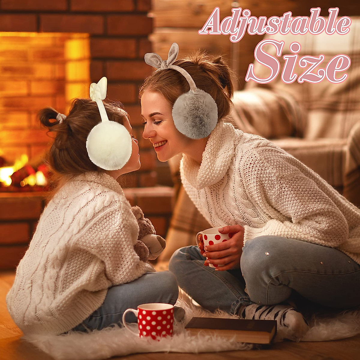 JaGely 4 Pieces Winter Ear Muffs Cute Bow Faux Fur Ear Warmers Ski Adjustable Ear Covers Outdoor Faux Fur Ear Warmers for Women Girls