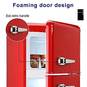 Fridge with Freezer Mini Retro Red 3.5 Cu.ft Compact Refrigerator Small for Bedroom, Office, Dorm, RV, Apartment with Adjustable Mechanical Thermostat 2-Door Design Red