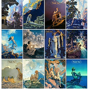 PIXILUV MAXFIELD PARRISH ~ 12 Thank You Cards with envelopes ~ ECSTASY LANDSCAPES Vintage Postcards and Book Illustrations by Maxfield Parrish Reprint