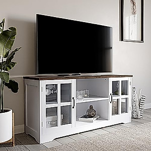 BELLEZE Modern 52 Inch Traditional TV Stand & Media Entertainment Center Console Table for TVs up to 55 Inch or Sideboard Buffet with Wood Glass Storage Cabinets - Cori (White)