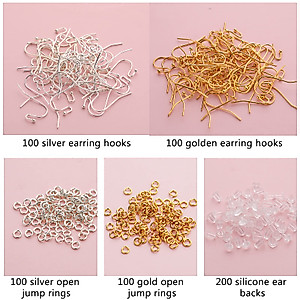 Earring Hooks 600pcs Hypoallergenic Earring Making kit with Jump Rings and Clear Silicone Earring Backs Stoppers(Silver and Gold)