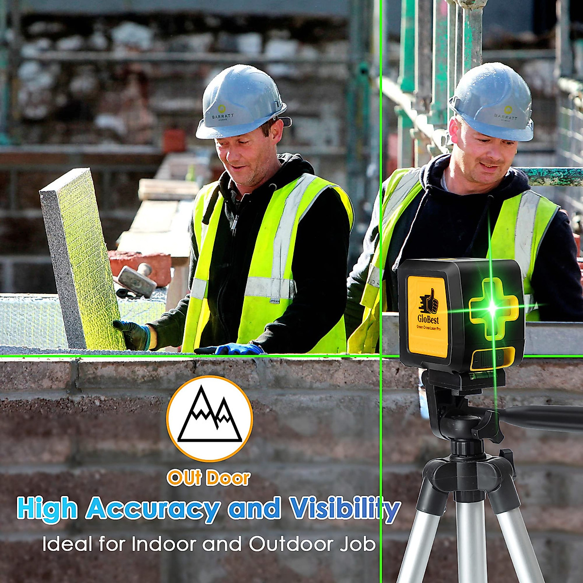 Globest Self-Leveling Laser Level, 100Ft/30M Green Cross Line Laser Level, Lazer Level 2 line laser for Construction and picture hanging, IP54 Waterproof, 360° Magnetic Base and Battery Included