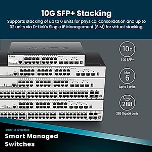 D-Link 20-Port Gigabit Stackable Smart Managed Switch 10G Uplinks | 16 Gigabit + 2 10GbE SFP+ and 2 SFP Ports| L2+/L3 Lite |VLANs |Web Managed |Surveillance Mode| NDAA Compliant (DGS-1510-20)
