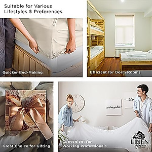 Linen Home 100% Cotton Percale Fitted Sheet Set King Size, Ivory, Deep Pocket, 3 Piece - 1 Deep Pocket Fitted Sheet and 2 Pillowcases, Crisp Cool and Strong Bed Linen