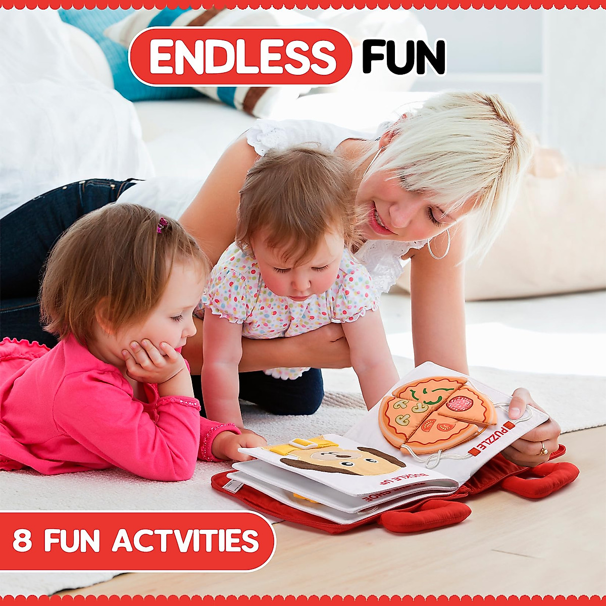 Jurns Quiet Book for Toddlers 1-3 Years Old - Montessori Travel Toys for Kids - Soft Cloth Children Book - Quiet Toys for Boys and Girls - Sensory Toddler Activities Book - Kid’s Gift Idea