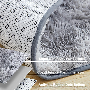 Andency 6x9 Shag Area Rug for Living Room, Tie-Dyed Light Grey Soft Fuzzy Plush Indoor Carpets for Bedroom, Non Skid Fluffy Faux Fur Rug for Nursery Kids Boys Girls Room