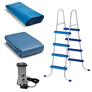 Intex Above Ground Swimming Pool, Ladder with Pump and 15’ Pool Debris Cover