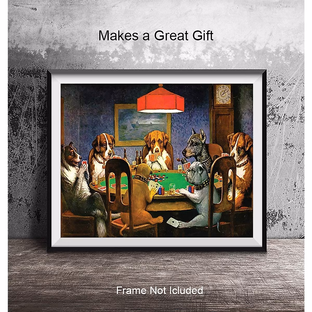Dogs Playing Cards - Unframed Wall Art Print - Great Home Decor for Game Room or Man Cave - Awesome Gift For Animal Lovers - Ready to Frame (8X10) Photo