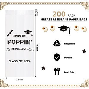 Sunnychicc 200 Pcs Class of 2025 Popcorn Bags Graduation Party Favors Snack Goodie Cookie Bags Grease Resistant Paper Individual Servings for Graduation Party Favors Pop Corn Bag Bulk(Poppin)