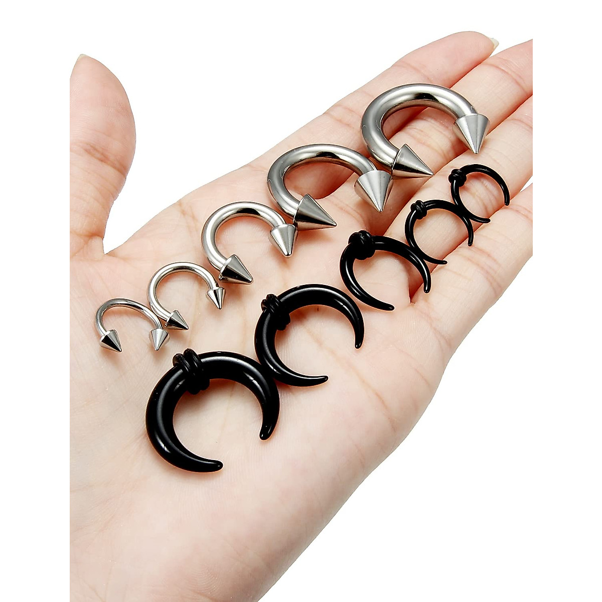 Tvalccoy Septum Stretching Kit 14g 12g 14 10g 8g 6g 4g 14 12 Gauge Big Nose Piercing Rings Stretched Jewelry for Women Men Acrylic Pincher Taper Surgical Steel Horseshoe Internally Threaded