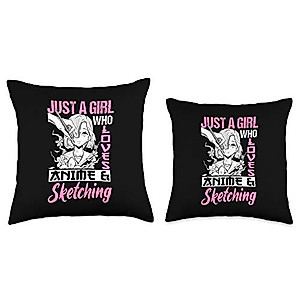 Funny Sketching Manga Anime Merch Women Men Kids Otaku Gift Just A Girl Who Loves Anime and Sketching Throw Pillow, 18x18, Multicolor