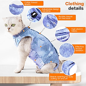Cat Recovery Suit After Surgery, Cat Recovery Wear for Abdominal Wounds Cat Onesie Cone E-Collar Alternative,Blue M