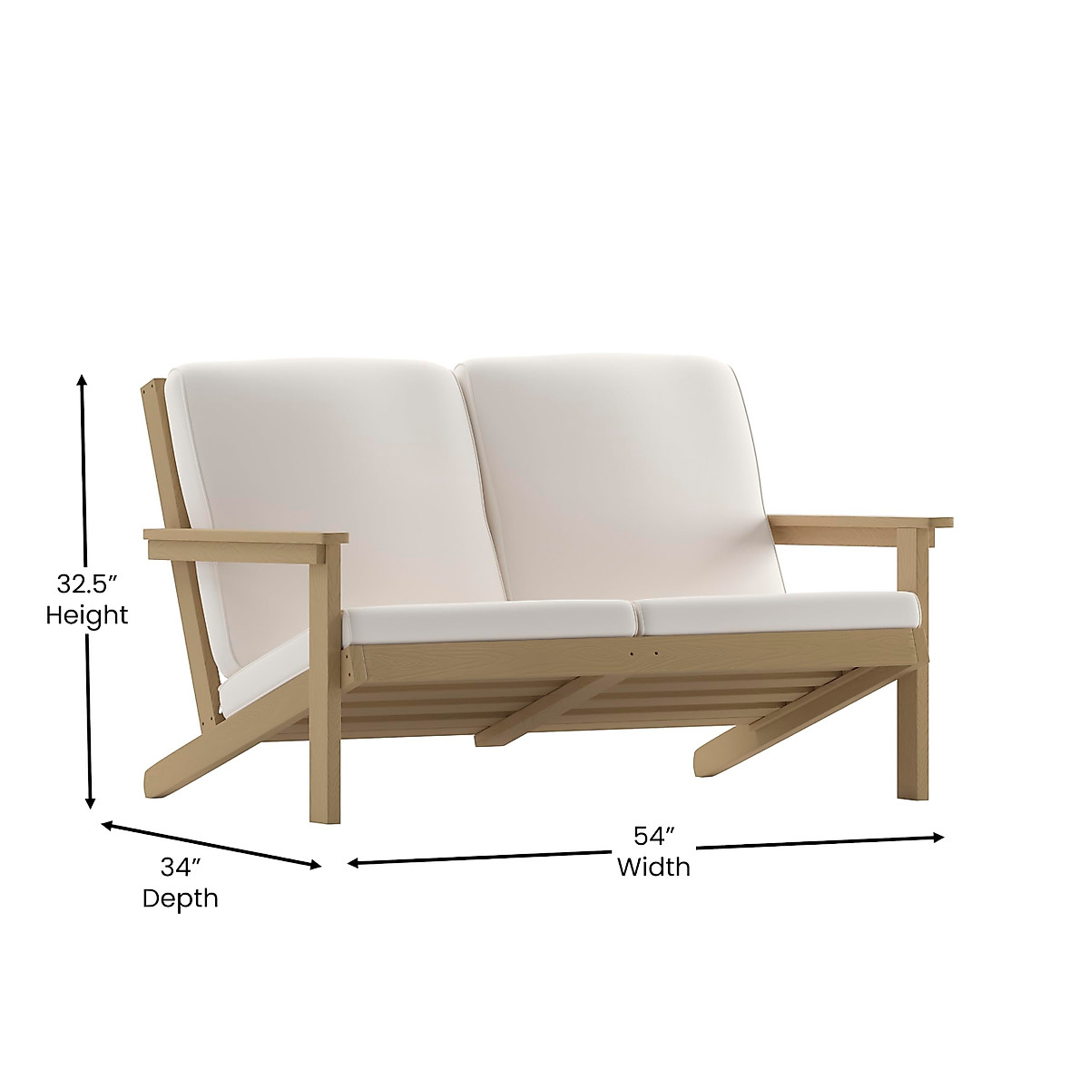 EMMA + OLIVER Hammond All-Weather Adirondack Style Loveseat - Natural Cedar Finish Polyresin Frame - Cream Cushions - Deep Seat - 300 lbs. Static Weight Per Seat