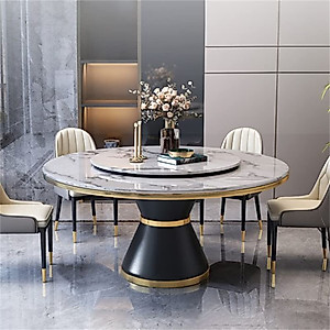 LAKIQ Modern Round Dining Table with Lazy Susan Marble Kitchen Dining Room Table Pedestal Dining Table(White Lazy Susan,47.2" L x 47.2" W x 29.5" H)