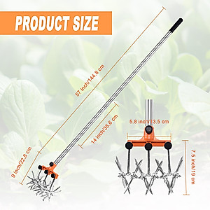 BARAYSTUS Rotary Cultivator Garden Rotary Tiller Adjustable Stainless Steel Poles Hand Tiller for Soil Mixing or Reseeding Grass Lawn Tiller Total Length 57 Inch.