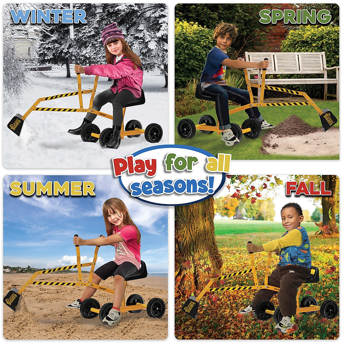 stargo Kids Excavator Toy Sand Digger on Wheels, Steel Sandbox Digger Toys for Boys, Sand Toys Ride On Excavator, Beach Toys