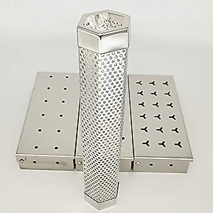 Pellet Grill Smoker Box for BBQ Heavy Duty Sturdy Stainless Steel for Charcoal & Gas Grilling Accessories Wood Chips Meat/Salmon in Barbecue (Round Hole)