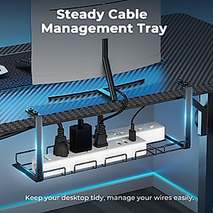DOMICON Small Gaming Desk with LED Lights & Power Outlets, 39 Inch Computer Desk with Monitor Stand, PC Gaming Table with Carbon Fiber, Black