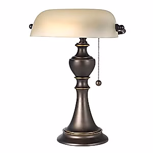 ALECH Traditional Piano Banker Table Lamp 16" High Antique Bronze Metal Alabaster Glass Shade for Bedroom Living Room Bedside Office