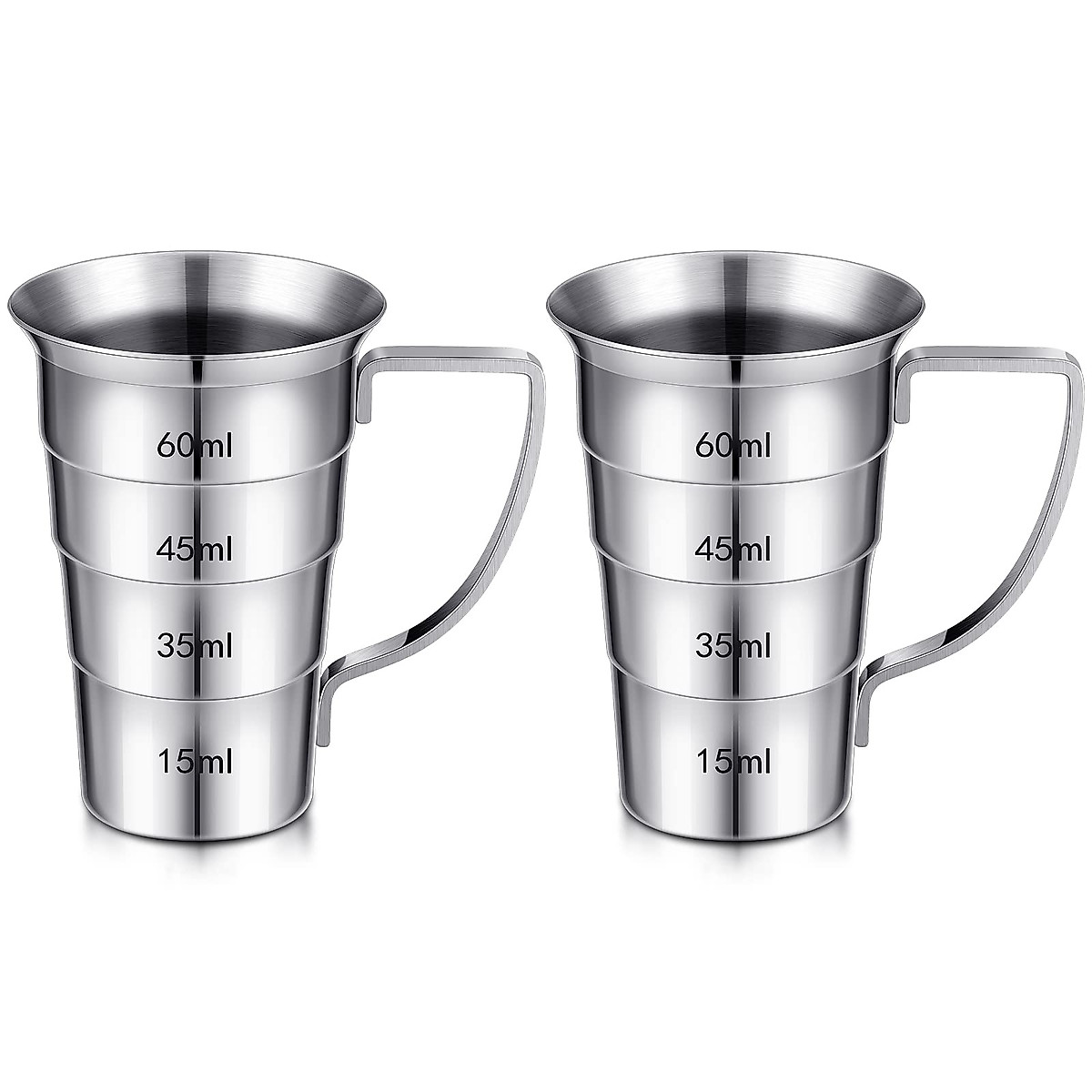 Zeyune 2 Pieces 2 Oz Stepped Jiggers with Handle Stainless Steel Cocktail Jiggers Drink Measuring Jigger Stepped Measuring Tool for Bartenders Bar Drink Jiggers and Pourers