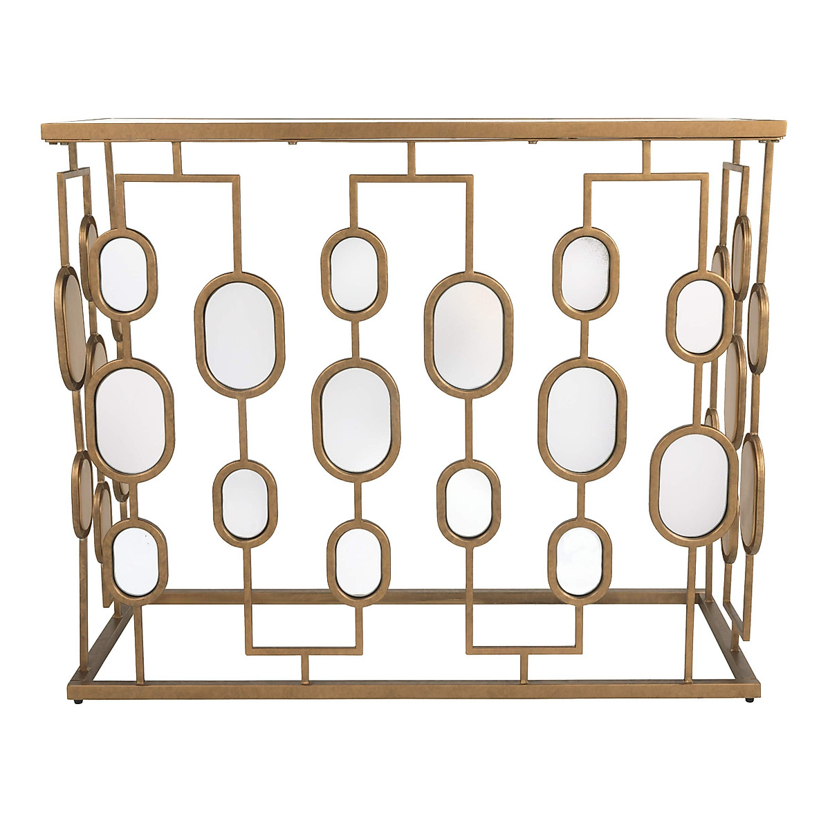 Signature Design by Ashley Majaci Retro Mirrored Glass Top Console Table, Gold Finish