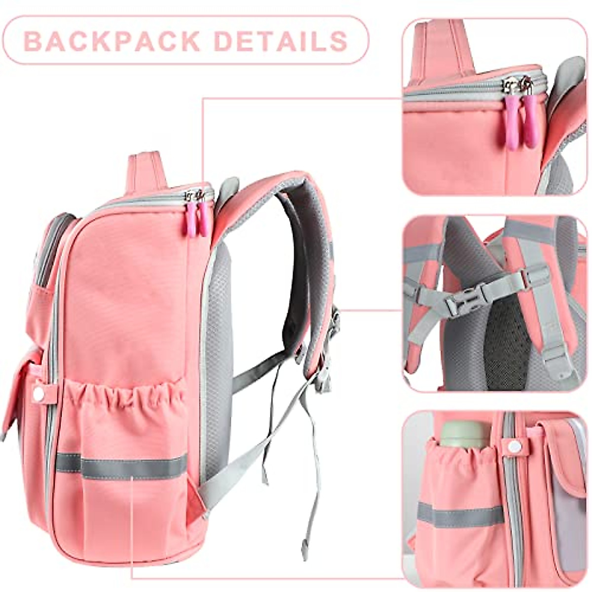Fsoezso School Backpacks 16 * 12 * 5 in for girl, Cute Book Bag with Compartments for Teen girl Kid Students Elementary Middle School, Kids' School Bag, pink