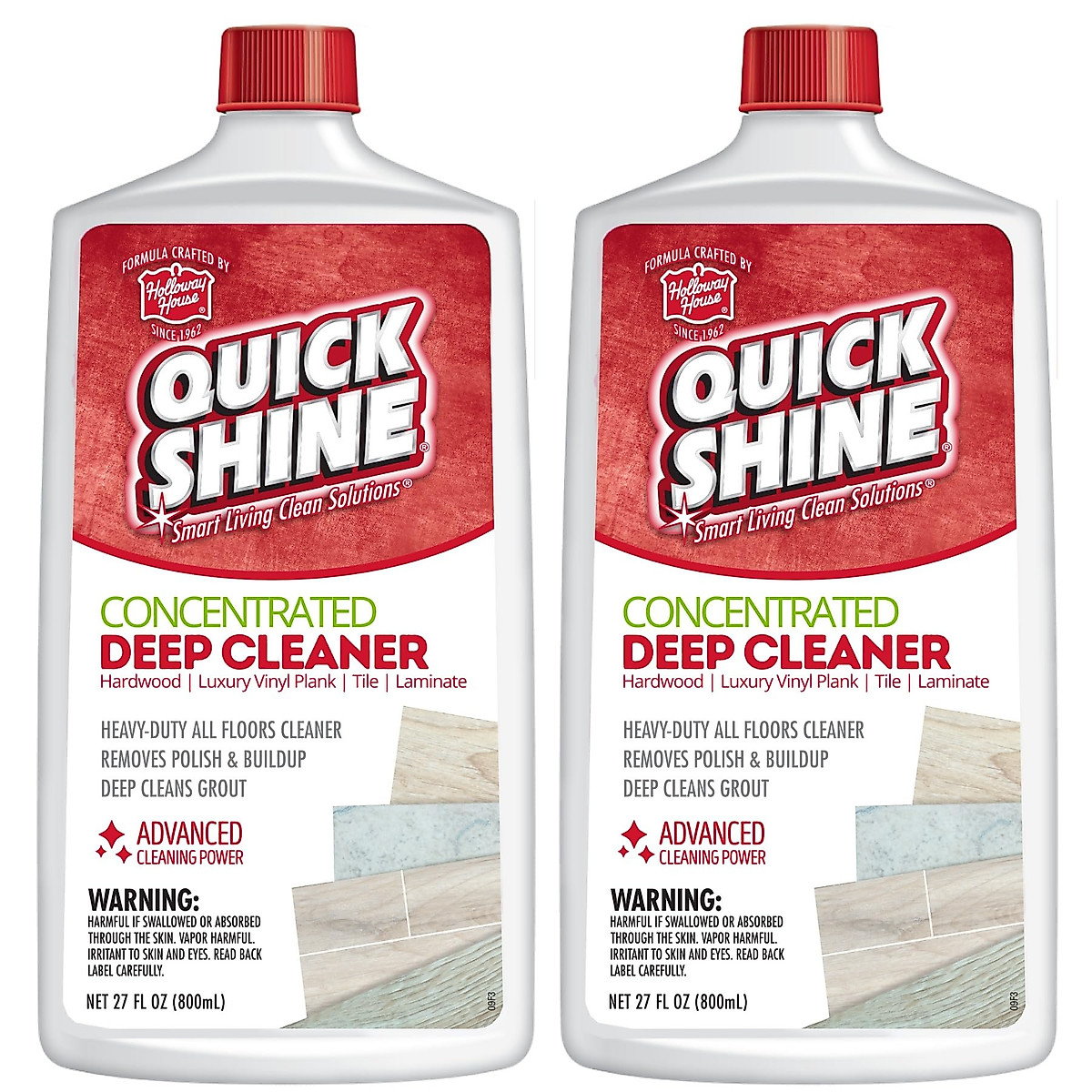 Quick Shine Multi Surface Deep Floor Cleaner and Wax Remover 27Fl oz,(Pack of 2) Removes Wax Build-Up,Revitalizes Floors &Cleans Grout,Use on Hardwood, Laminate, LVT,Tile and Stone,Pro-Level Cleaning