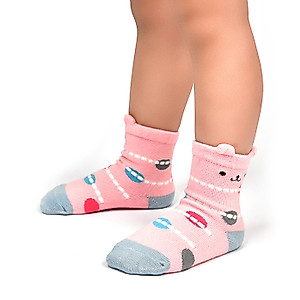 12 Pairs Toddler Girl Grip Socks Non Skid Cotton Crew Socks, Baby Socks Girl Anti Slip Socks for Kids Girls (12 Pairs, 3-5 Years)