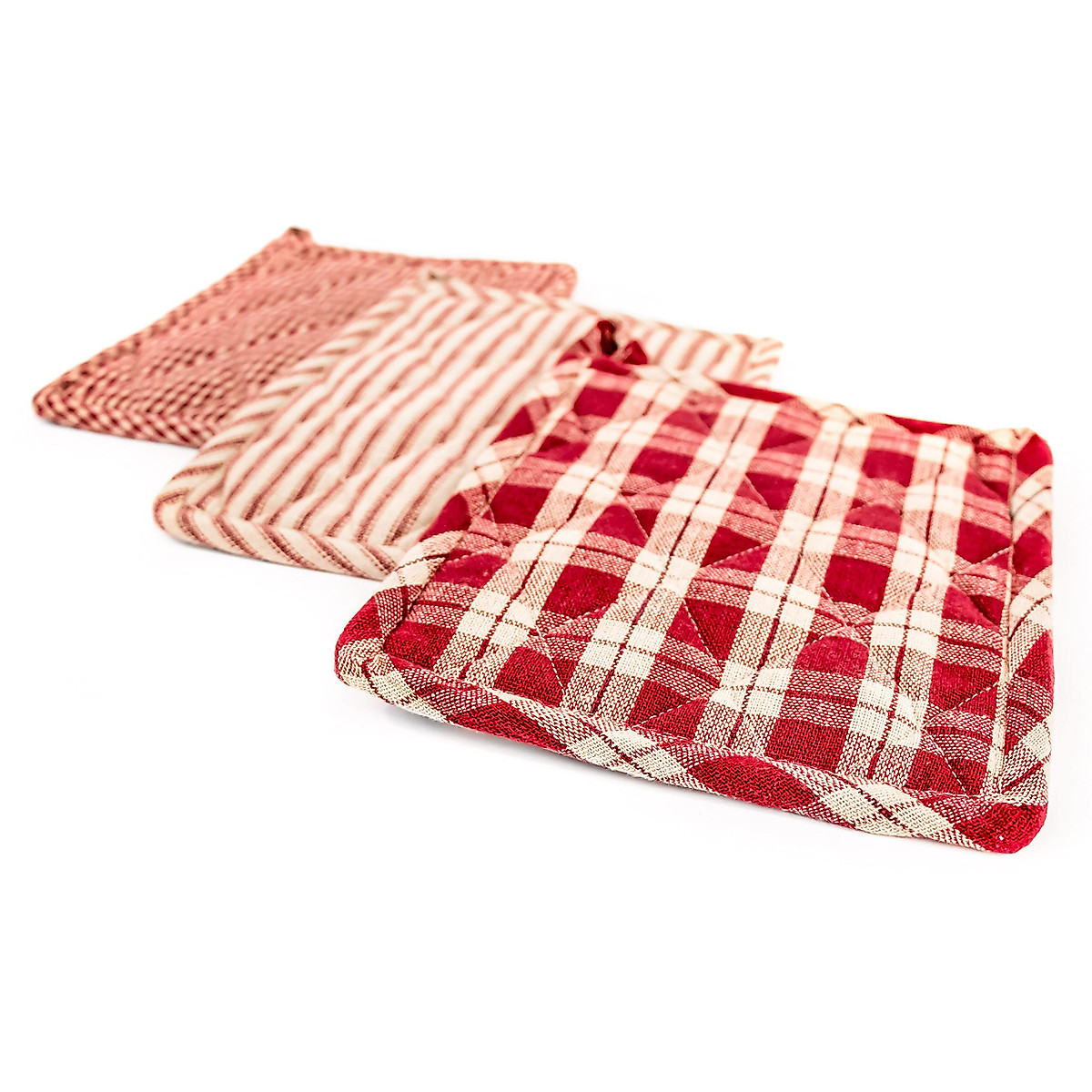 High End Home 3 Piece Pot Holder Set - Hot Pads for Kitchen 7 x 8.5 Inch Burgundy Red