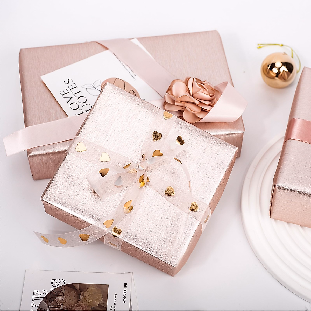 Flyhill Mini Wrapping Paper Roll-17inch X 198inch（23.4sqft -Solid Color with Rose Gold Brush Metallic Shine for Christmas,Birthday,Wedding,Baby Shower,Valentine's Day