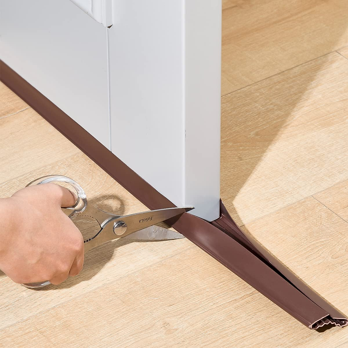 Under Door Draft Stopper 37 Inch Bottom-of-Door Soundproofing, Door Draft Stopper Weather Stripping Window Breeze Blocker Adjustable Door Sweeps,Stripping Noise Blocker Window Breeze Blocker (Brown)