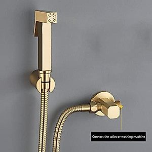 Shower System, Handheld Bidet Sprayer for Toilet Brass Portable Baby Cloth Diaper Sprayer Brushed Gold Bidet Attachment with Bidet Hose for Feminine Wash, Adjustable Water Pressure Control