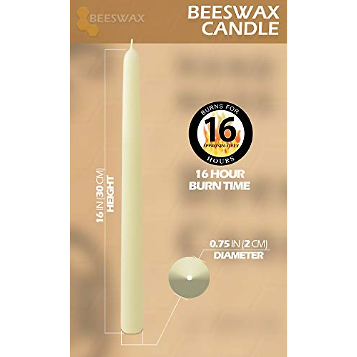 Hyoola 16" Beeswax Taper Candles - 16 Hour Burn Time - White Beeswax Candles - 4 Pack