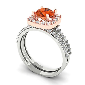 Clara Pucci 2.25ct Round cut Custom Engraving Halo Red Faux Diamond Engagement Ring Band Wedding Bridal Set 14k White Rose Gold 7.5