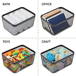 mDesign Steel Food Storage Organizer Bin Mesh Basket, Space Saving for Kitchen Cabinets, Countertop, Pantry, Fridge, Freezer Organization, Canned Food, Sugar, Flour, Meshi Collection - 4 Pack - Black