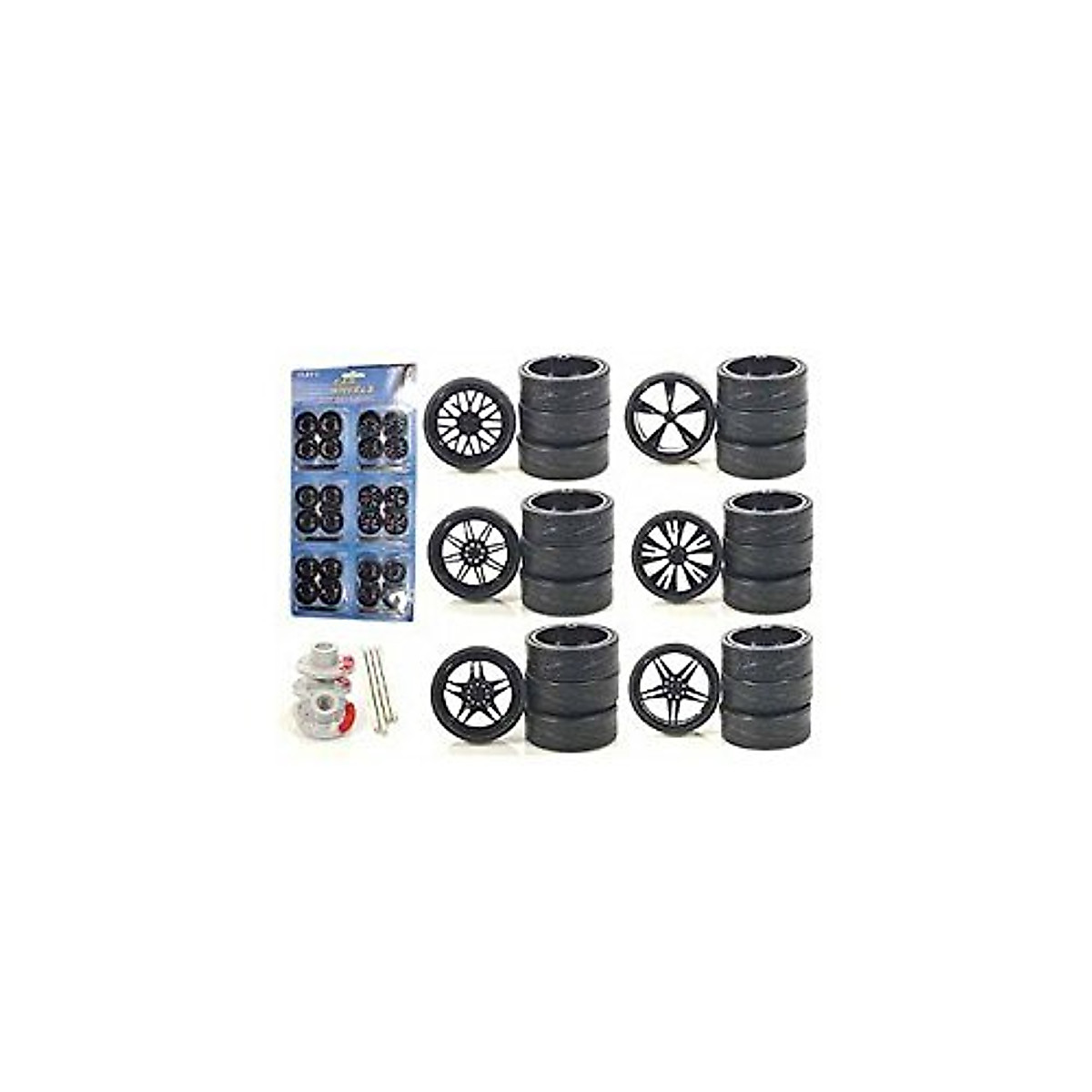 YMCtoys 1:18 Scale Model Car Black Spokes Rims Replacement 6Set