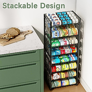 JKsmart 4-Tier Stackable Can Rack Organizer for Pantry, Adjustable Can Dispenser Holds Up to 62 Cans, Can Storage Holder for Various Ounces of Canned Food Soda Drinks, Black