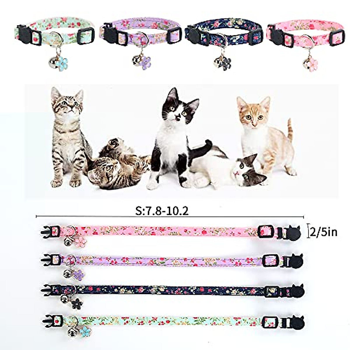 NISYYE Breakaway Cat Collar with Bell, 4 Pack Safety Adjustable Cat Collars Set