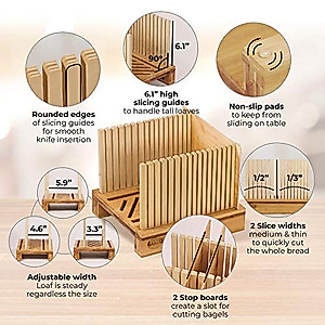 Mama's Great Bamboo Bread Slicer for Homemade Bread - Adjustable Slice Width Bread Slicing Guides with Sturdy Wooden Cutting Board - Compact & Foldable
